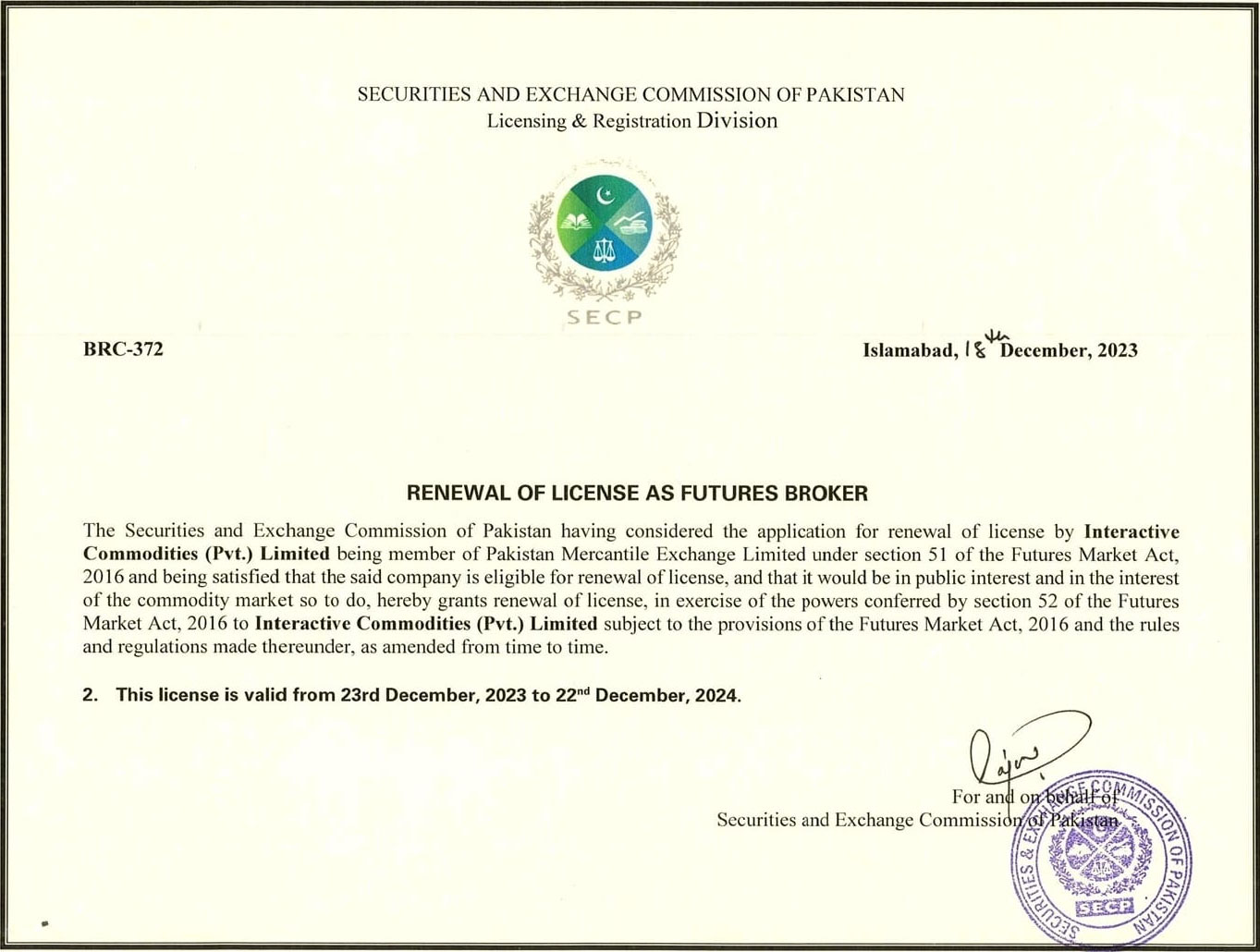 License & Membership Details - Interactive Commodities